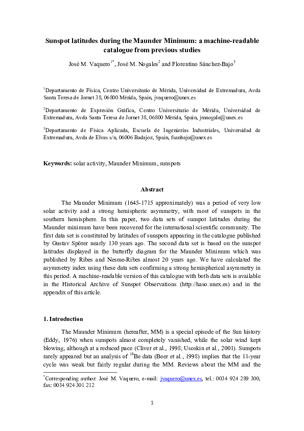 (PDF) Sunspot latitudes during the Maunder Minimum: A machine-readable ...