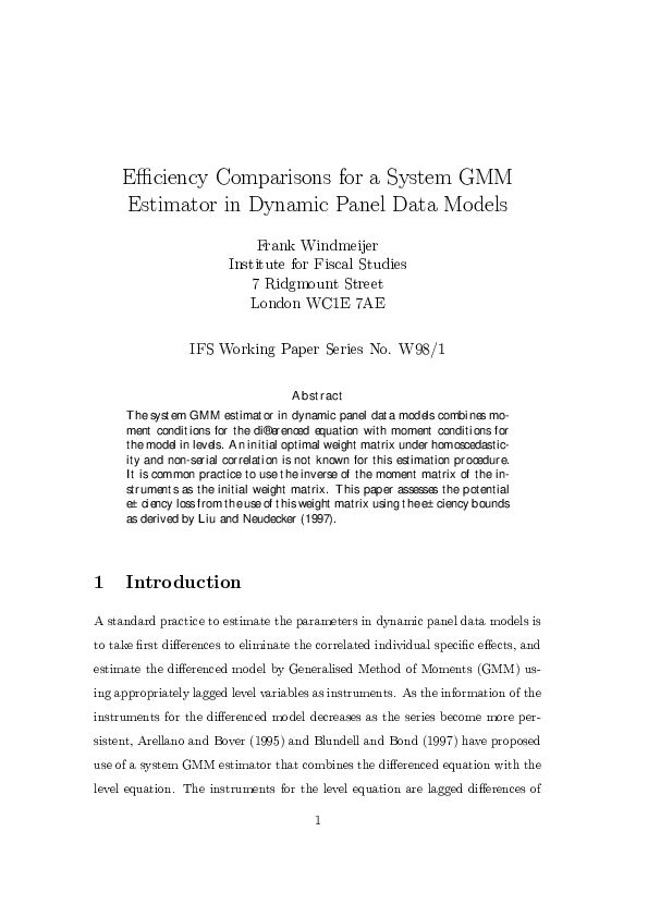 (PDF) Efficiency Comparisons for a System GMM Estimator in Dynamic Panel Data Models