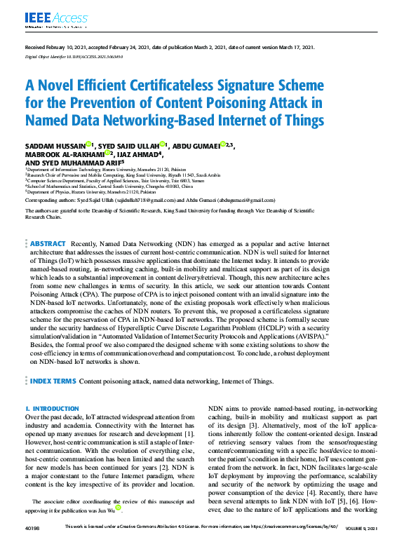 (PDF) A Novel Efficient Certificateless Signature Scheme for the Prevention of Content Poisoning ...