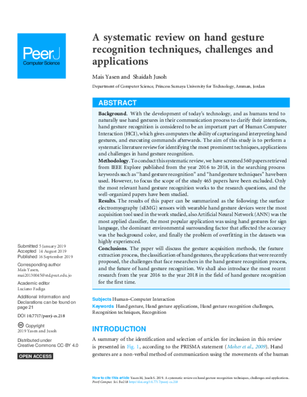 (PDF) A systematic review on hand gesture recognition techniques ...
