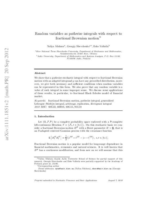 Pdf Random Variables As Pathwise Integrals With Respect To Fractional