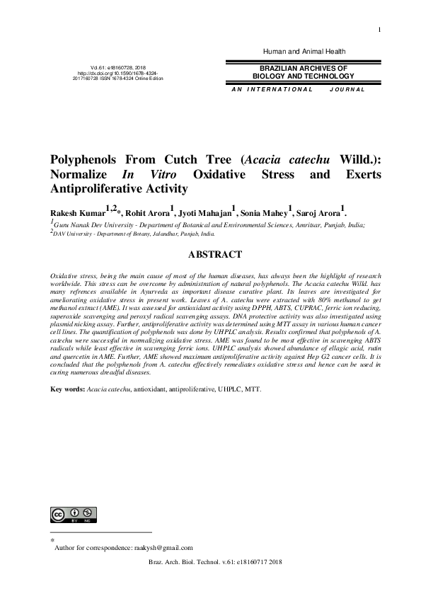(PDF) Polyphenols From Cutch Tree ( Acacia catechu Willd.): Normalize In Vitro Oxidative Stress ...