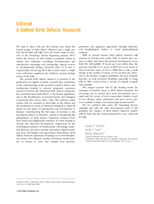 (PDF) A unified birth defects research