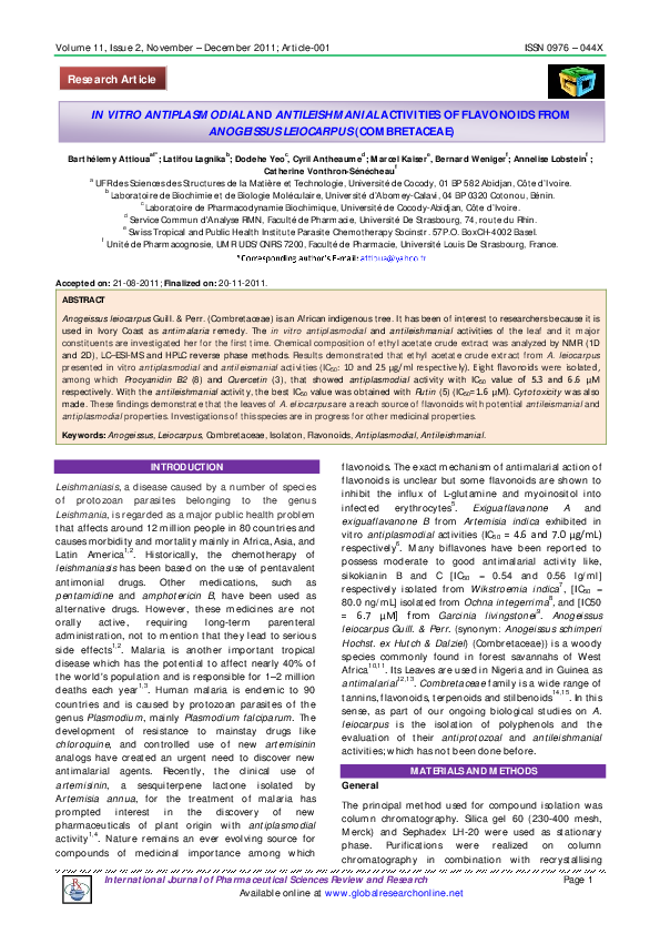 (PDF) In Vitro Antiplasmodial and Antileishmanial Activities of Flavonoids from Anogeissus ...