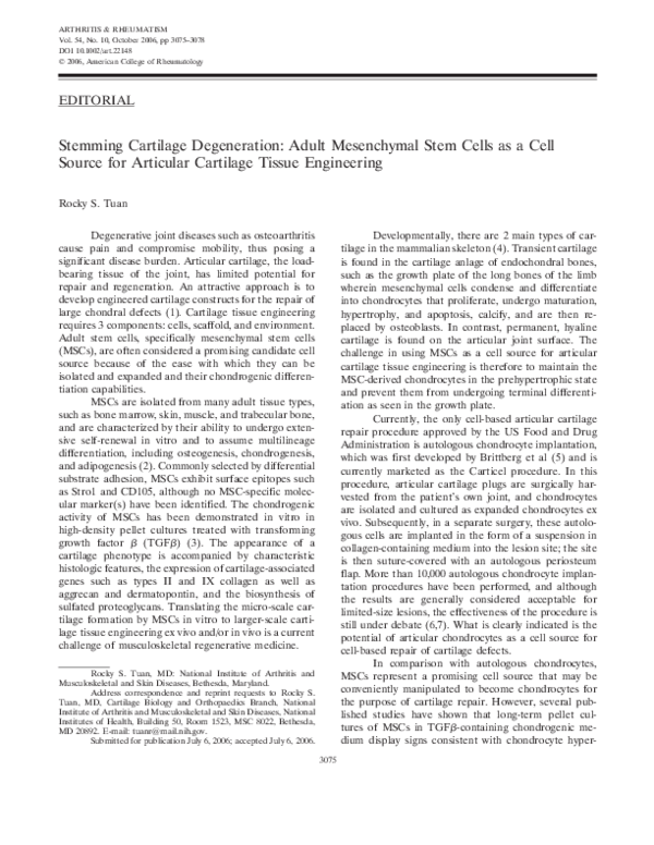(PDF) Regenerative potential of the cartilaginous tissue in mesenchymal stem cells: update ...