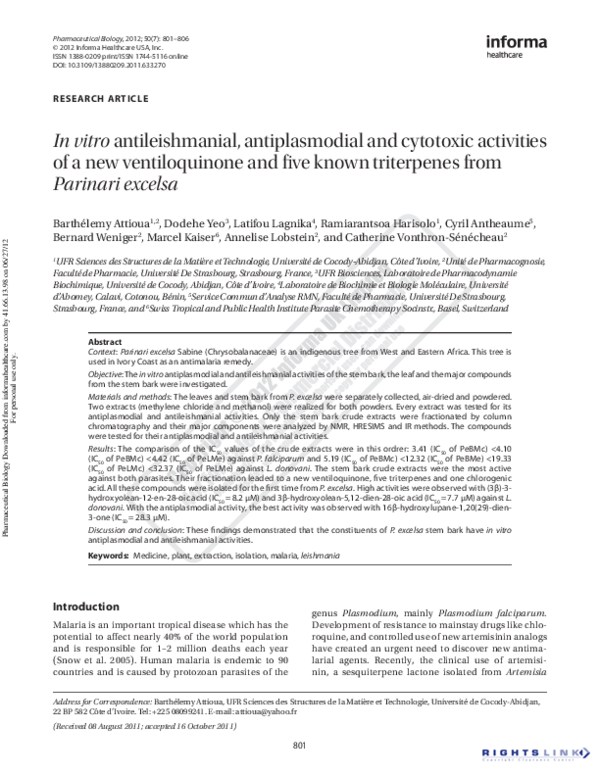 (PDF) In vitro antileishmanial, antiplasmodial and cytotoxic activities ...