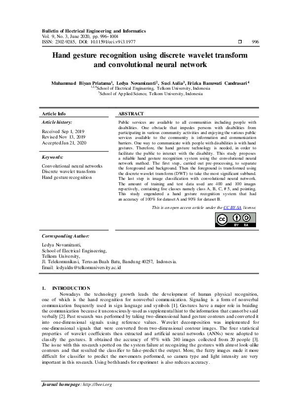 Pdf Hand Gesture Recognition Using Discrete Wavelet Transform And Convolutional Neural Network