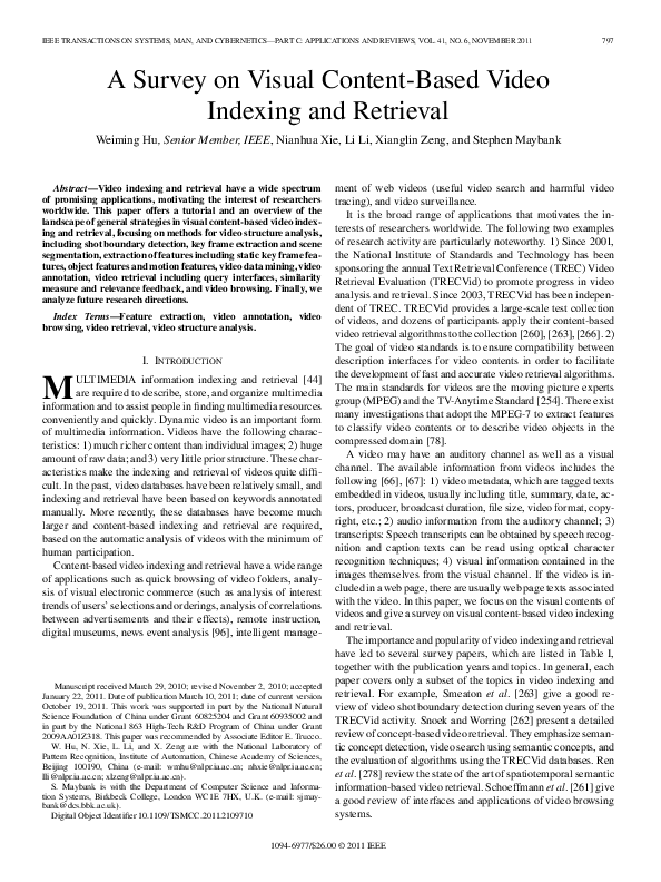 (PDF) A Survey on Visual Content-Based Video Indexing and Retrieval