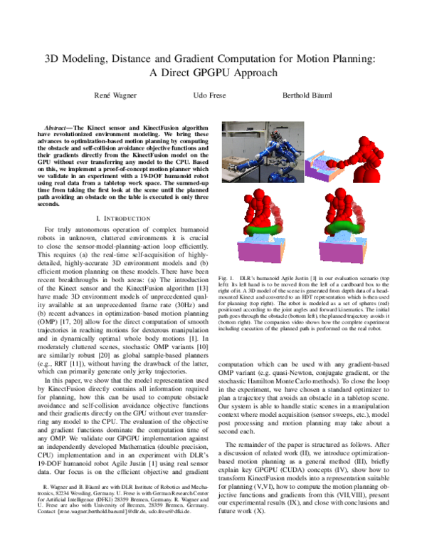 (PDF) 3D modeling, distance and gradient computation for motion planning: A direct GPGPU approach