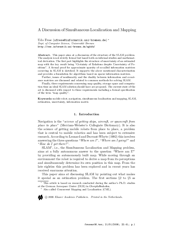 (PDF) A Discussion of Simultaneous Localization and Mapping