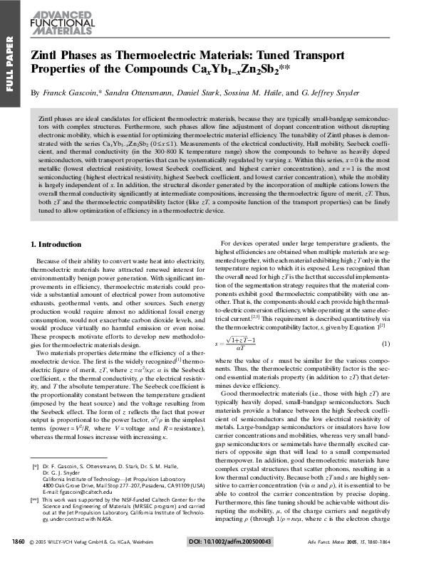(PDF) Zintl Phases as Thermoelectric Materials: Tuned Transport ...