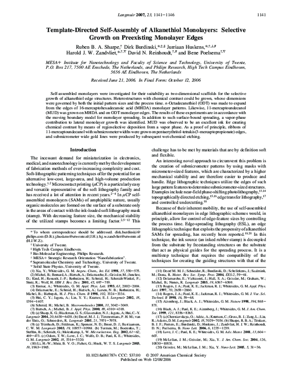 (PDF) Template-Directed Self-Assembly of Alkanethiol Monolayers: Selective Growth on Preexisting ...