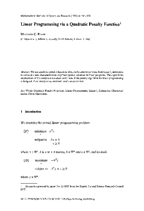 (PDF) Linear programming via a quadratic penalty function