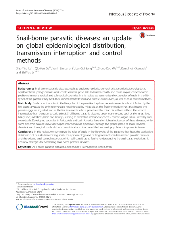(PDF) Snail-borne parasitic diseases: an update on global ...