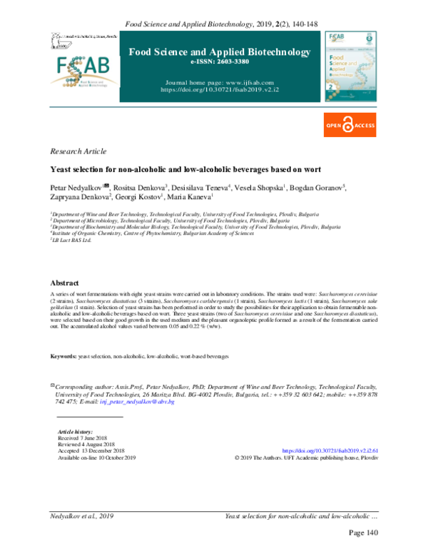 (PDF) Yeast selection for non-alcoholic and low-alcoholic beverages ...
