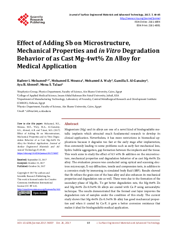 (PDF) Effect of Adding Sb on Microstructure, Mechanical Properties and in Vitro Degradation ...