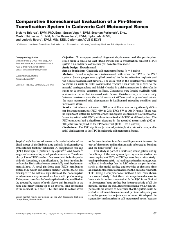 (PDF) Comparative Biomechanical Evaluation of a Pin-Sleeve ...