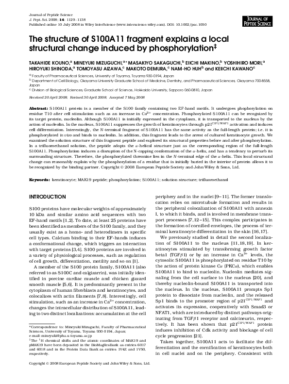 (PDF) The structure of S100A11 fragment explains a local structural ...