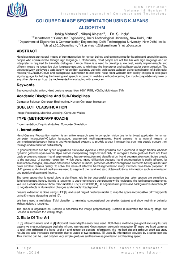 Pdf Colored Image Segmentation Using K Means Algorithm Nikunj