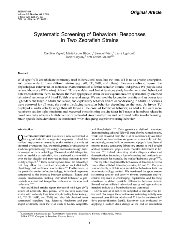(PDF) Systematic Screening of Behavioral Responses in Two Zebrafish Strains