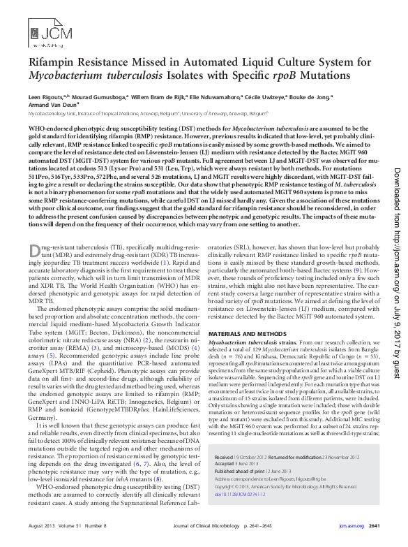 (PDF) Rifampin Resistance Missed in Automated Liquid Culture System for ...