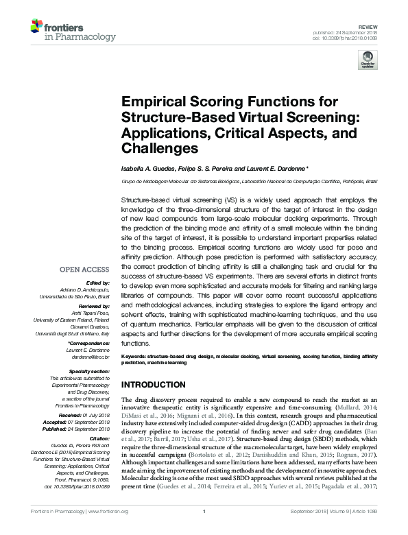 (PDF) Empirical Scoring Functions for Structure-Based Virtual Screening: Applications, Critical ...