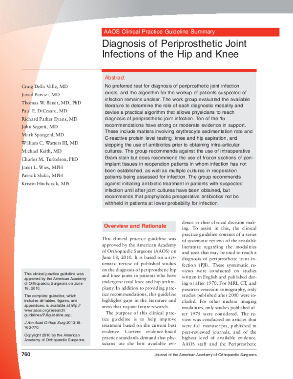 (PDF) Diagnosis of periprosthetic joint infections of the hip and knee