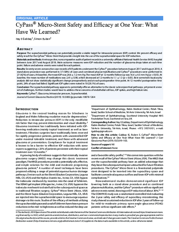 (PDF) CyPass® Micro-Stent Safety and Efficacy at One Year: What Have We ...