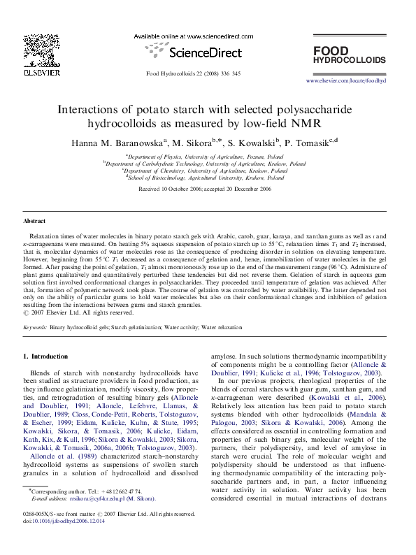 (PDF) Interactions of potato starch with selected polysaccharide ...