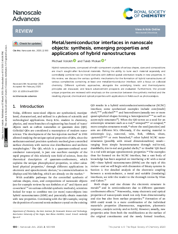 (PDF) Metal/semiconductor interfaces in nanoscale objects: synthesis ...