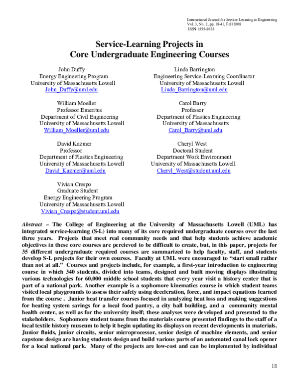 (PDF) Service-Learning Projects in Core Undergraduate Engineering Courses