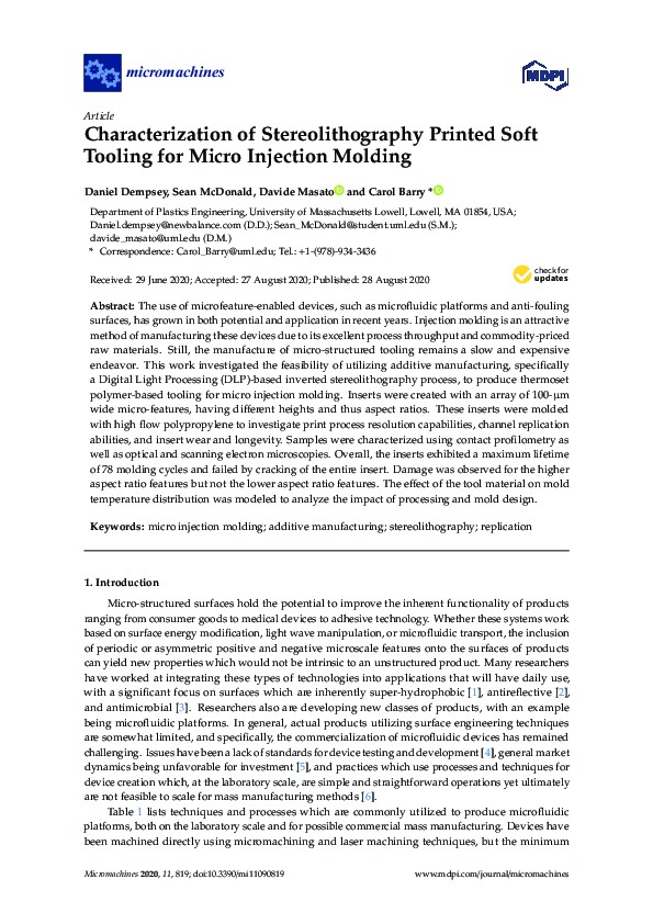 (PDF) Characterization of Stereolithography Printed Soft Tooling for ...
