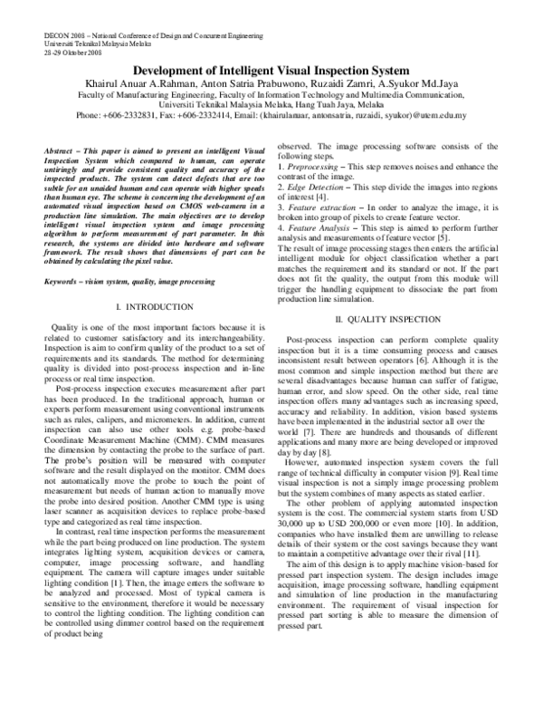 (PDF) Development of Intelligent Visual Inspection System