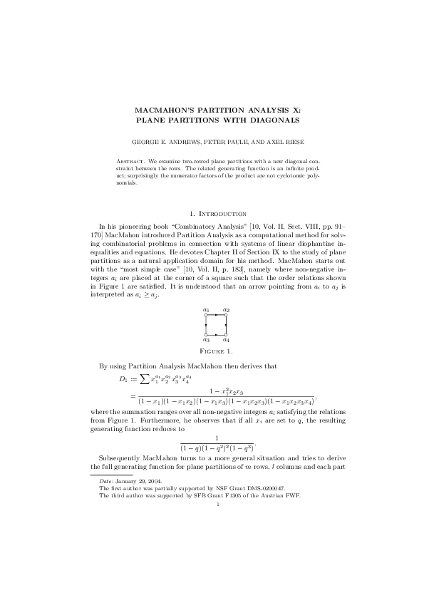(PDF) MacMahon's partition analysis X: Plane partitions with diagonals