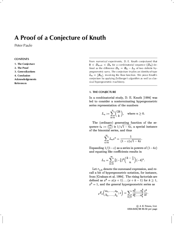 (PDF) A proof of a conjecture of Knuth