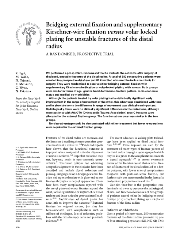 (PDF) Bridging external fixation and supplementary Kirschner-wire fixation versus volar locked ...