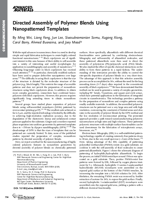 (PDF) Directed Assembly of Polymer Blends Using Nanopatterned Templates