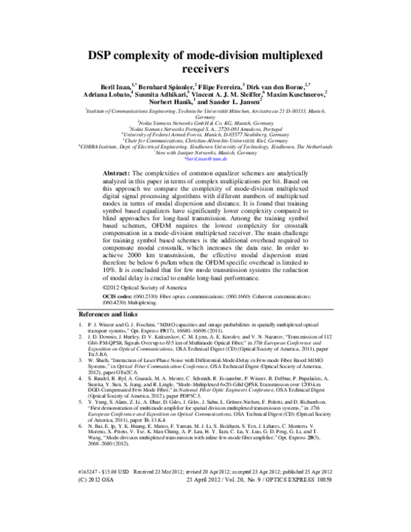 (PDF) DSP complexity of mode-division multiplexed receivers