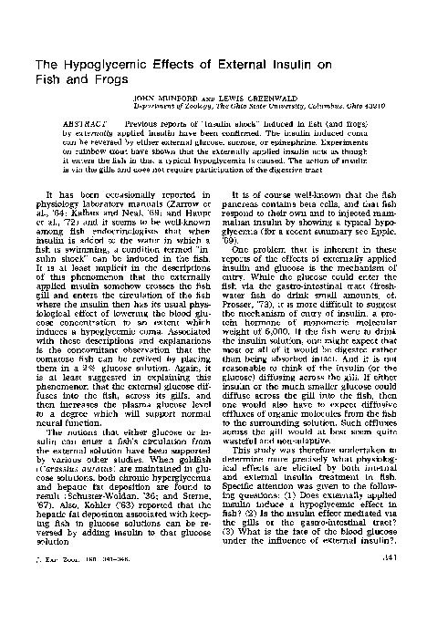 (PDF) The hypoglycemic effects of external insulin on fish and frogs