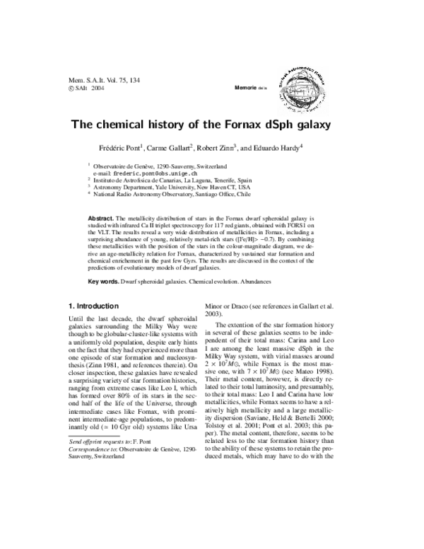 (PDF) The chemical history of the Fornax dSph galaxy