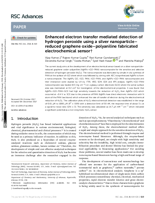 (PDF) Enhanced electron transfer mediated detection of hydrogen peroxide using a silver ...