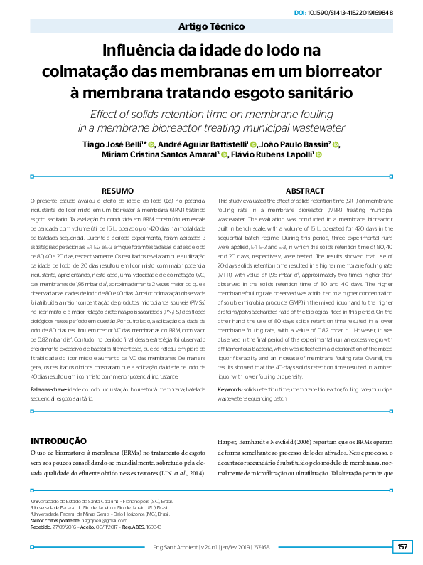 (PDF) Influência da idade do lodo na colmatação das membranas em um ...