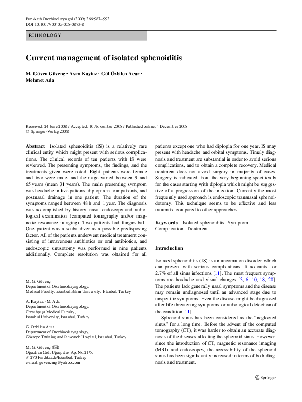 (PDF) Current management of isolated sphenoiditis