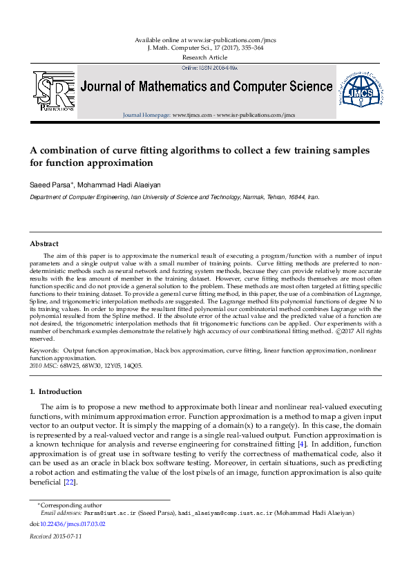 (PDF) A combination of curve fitting algorithms to collect a few ...