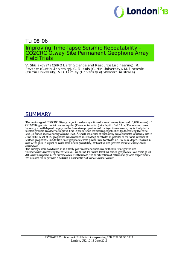 (PDF) Improving Time-lapse Seismic Repeatability - CO2CRC Otway Site ...