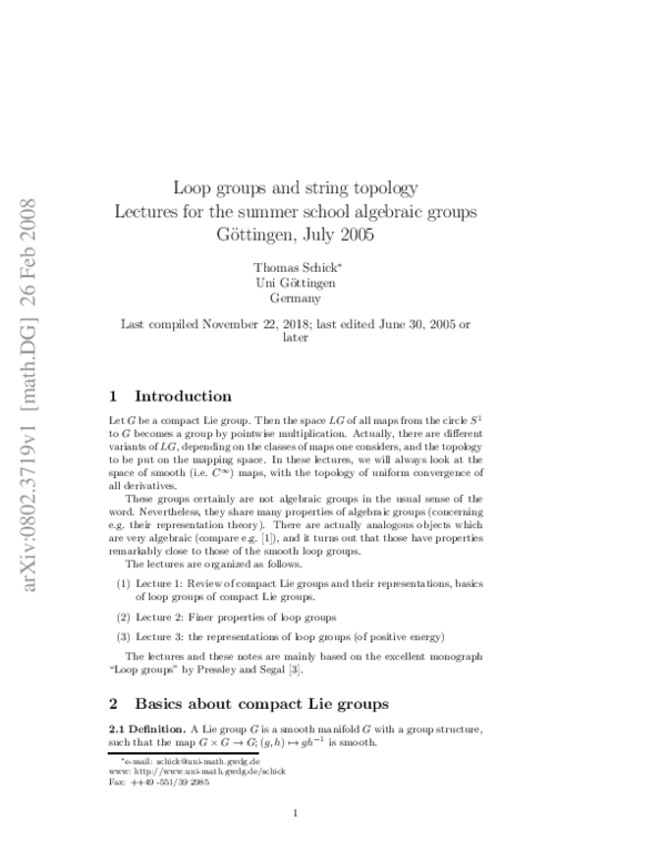 (PDF) Loop groups and string topology