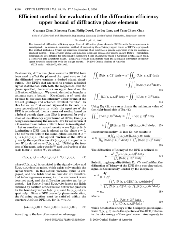 (PDF) Efficient method for evaluation of the diffraction efficiency upper bound of diffractive ...