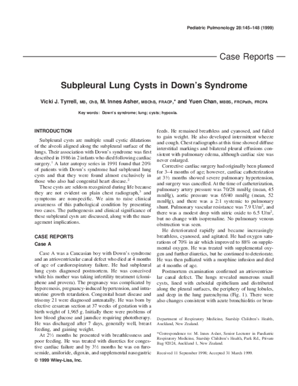 (PDF) Subpleural lung cysts in Down's syndrome