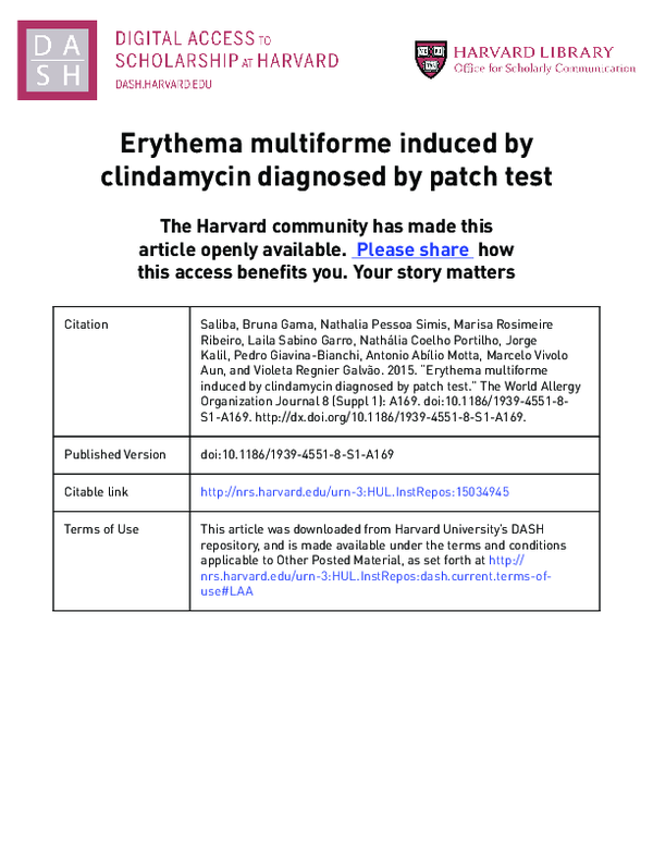 (PDF) Erythema multiforme induced by clindamycin diagnosed by patch test