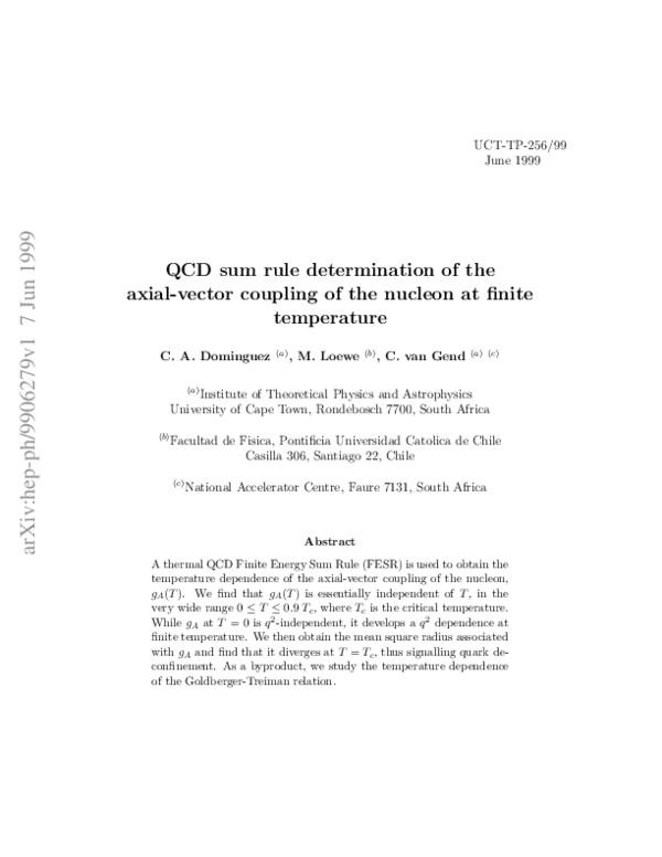 (PDF) QCD sum rule determination of the axial-vector coupling of the nucleon at finite ...